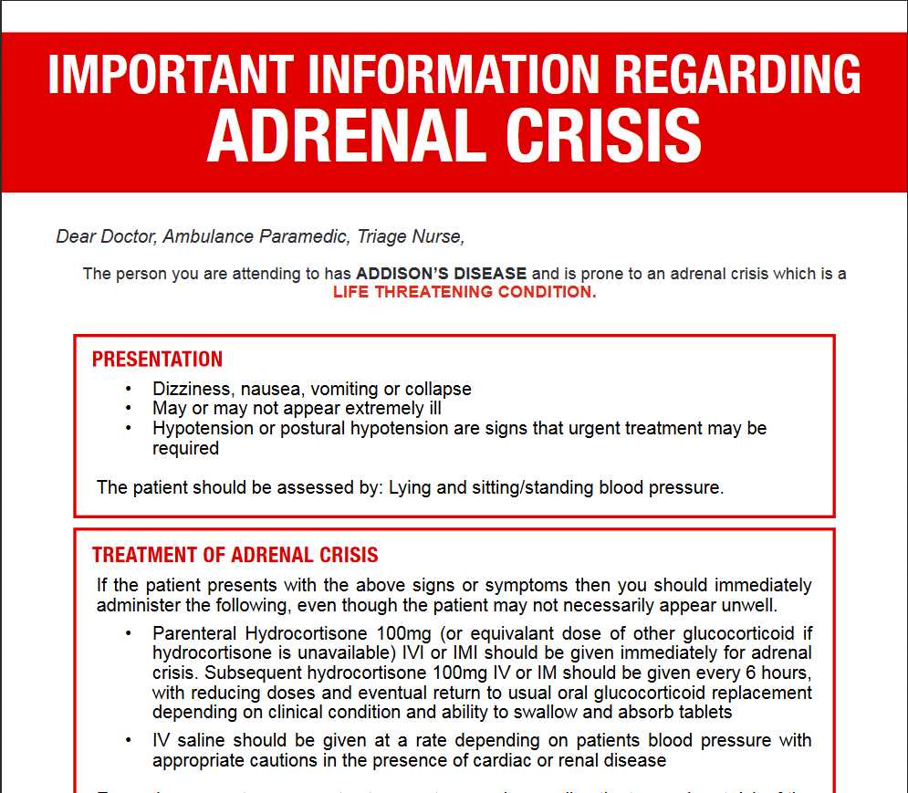 Emergency self-treatment of adrenal crisis ( Letter for treating ...